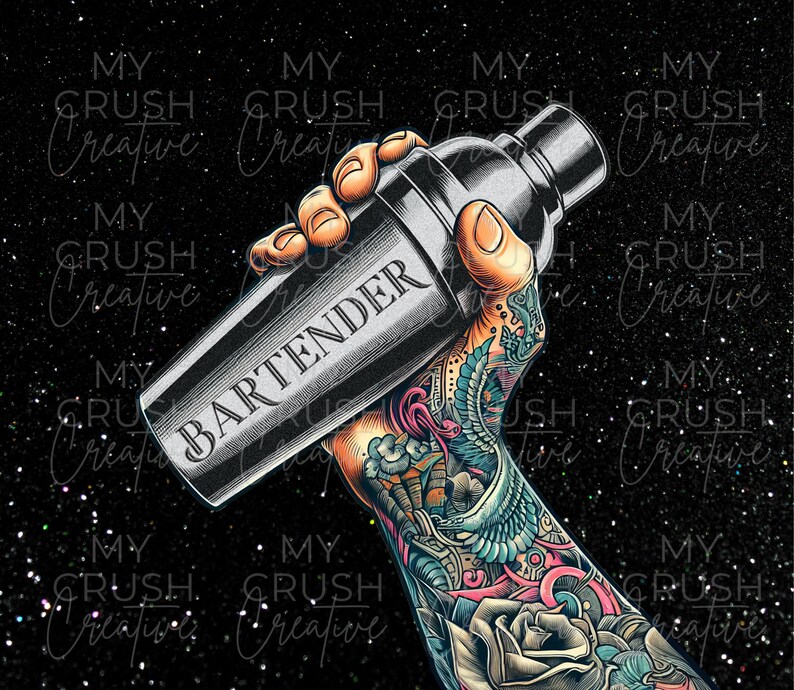 Bartender Tattoo Tumbler Wrap, 20oz SEAMLESS Engraved Cocktail Shaker ...