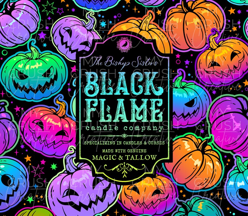 Neon Halloween Tumbler Wrap SEAMLESS Black Flame Candle PNG, Goth ...