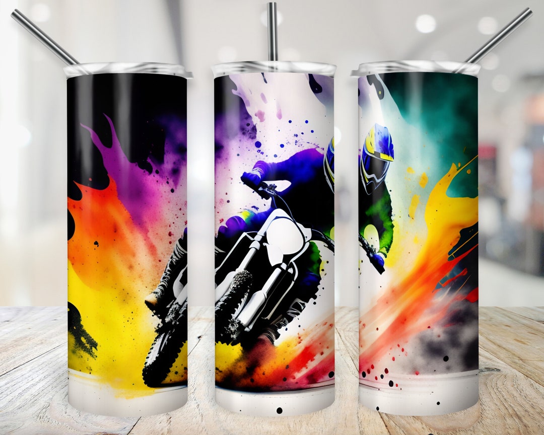 Motocross Tumbler Wrap, Bright Dirt Bike Cup Design, 20 Oz Skinny ...
