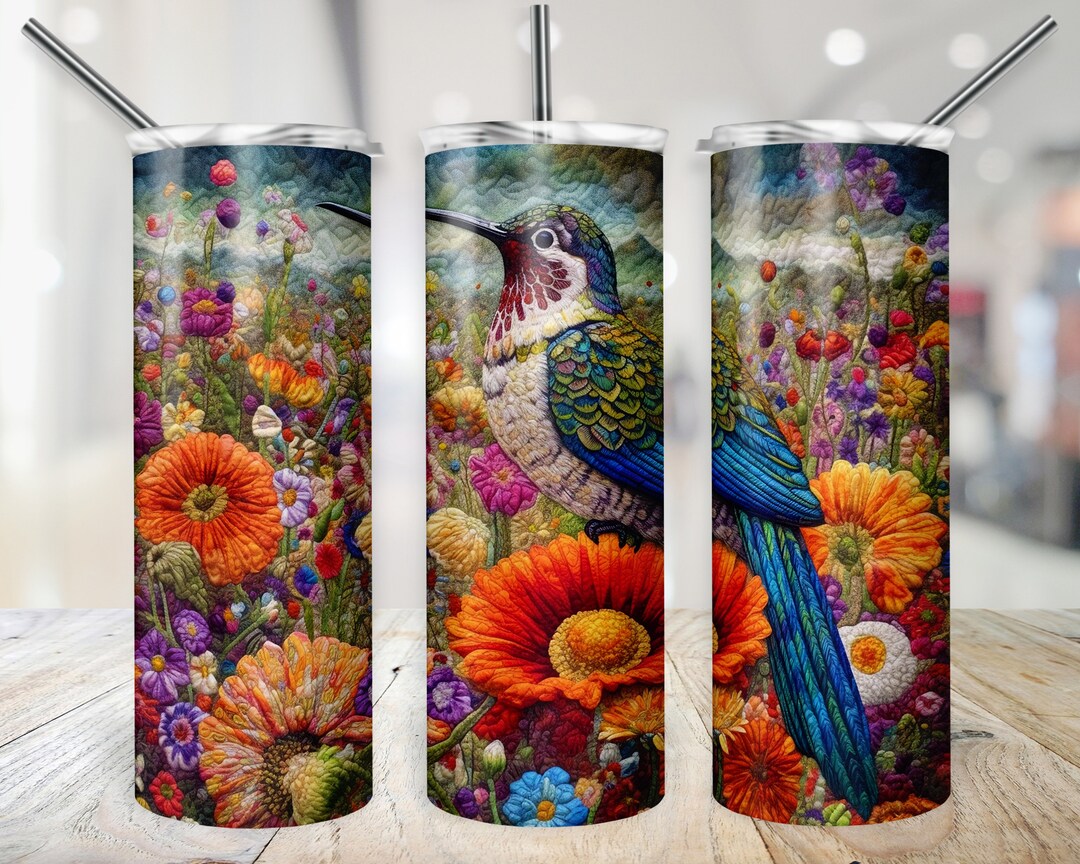 Hummingbird Tumbler Wrap Embroidery Hummingbirds Cup Design Bright Bird ...