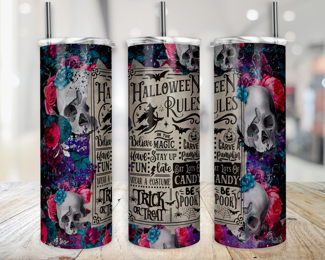 Halloween Rules Tumbler Wrap, Witchy Gothic Cup Transfer, Goth Skulls ...