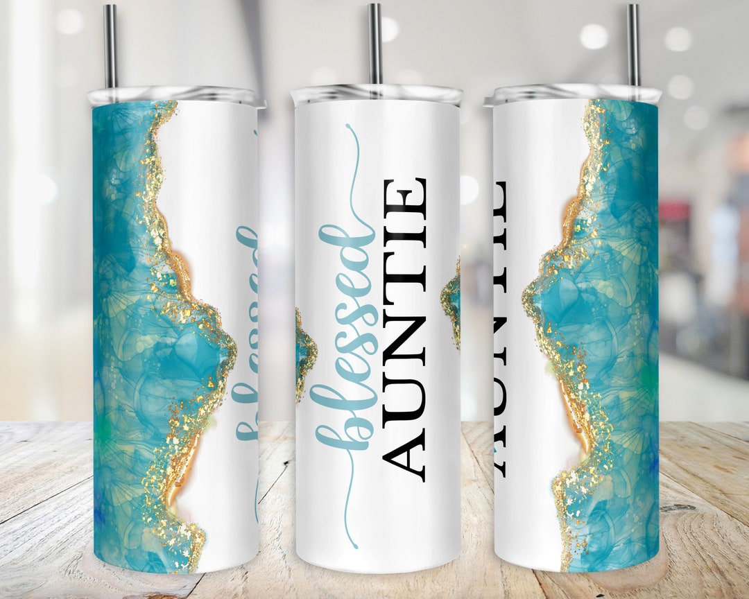 Blessed Auntie Tumbler Turquoise & Gold Geode 20 Oz Sublimation Download Skinny Wrap Design ...