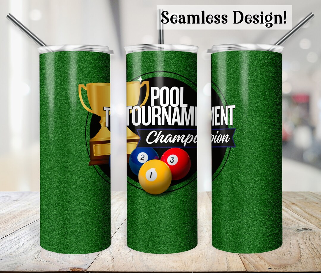 Billiards Tumbler Wrap, SEAMLESS 20oz Pool Champion Cup Transfer ...