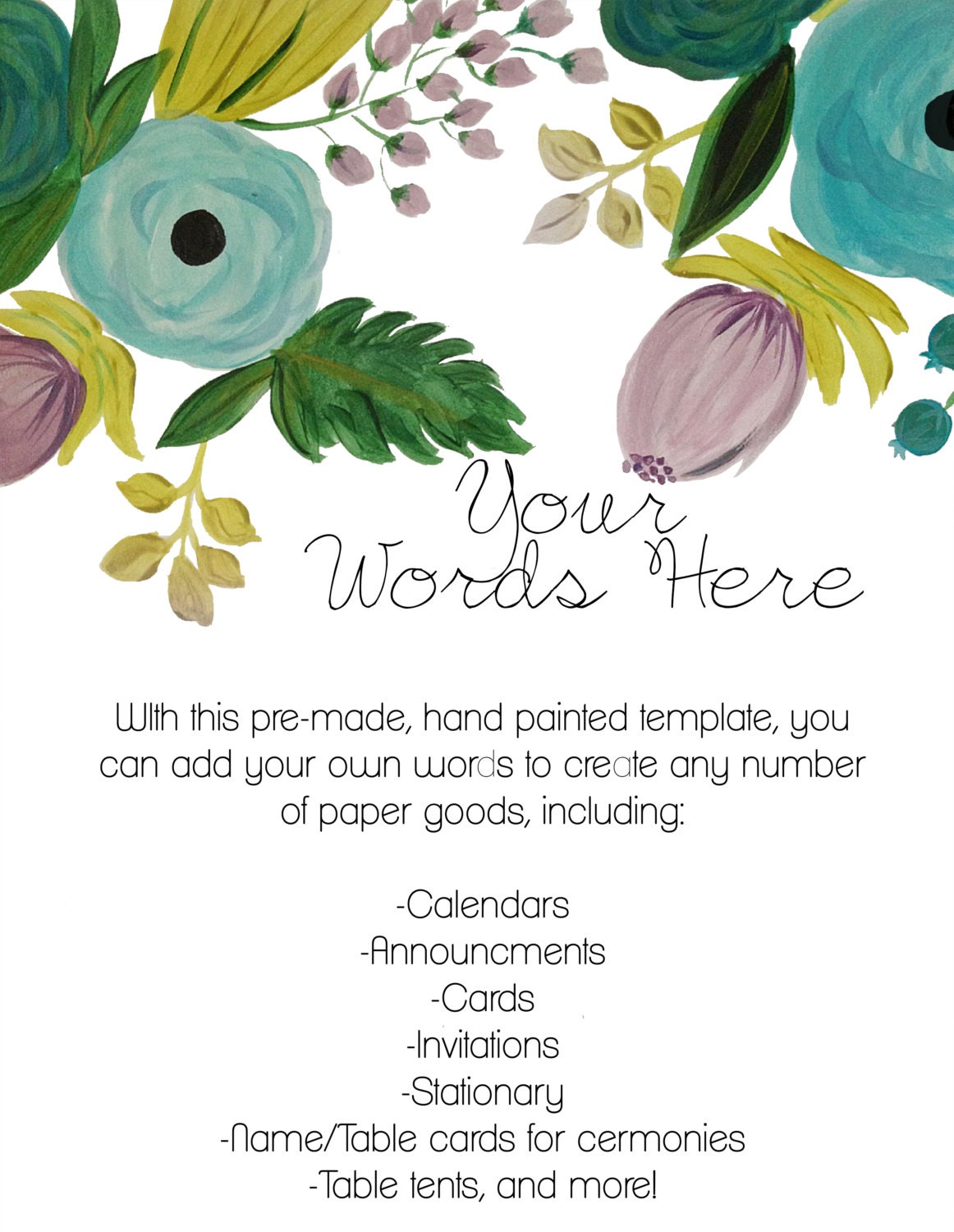 Teal Floral Template - Etsy