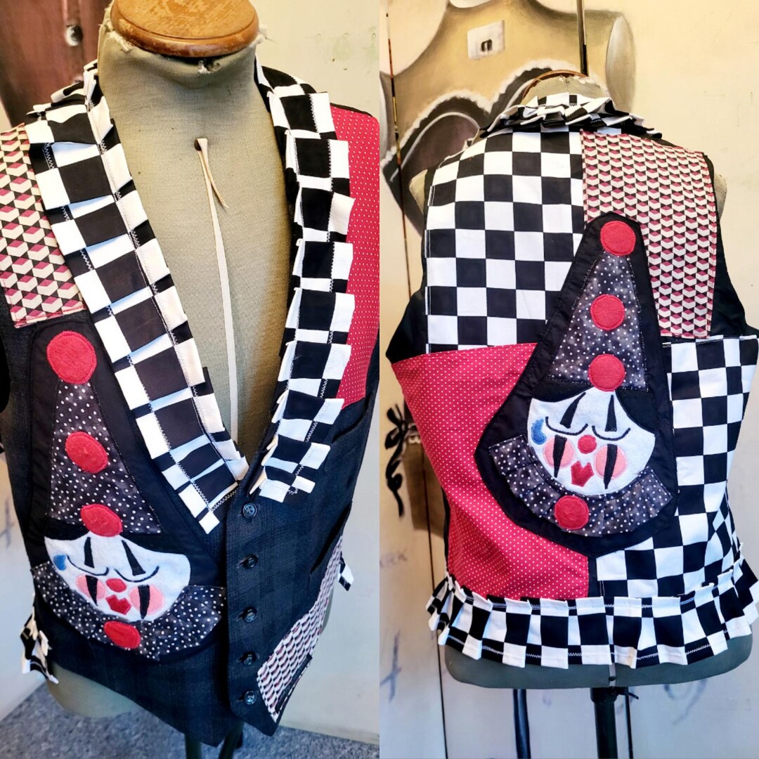 Pierrot Clown Customised Waistcoat With Handmade Applique Patches ...