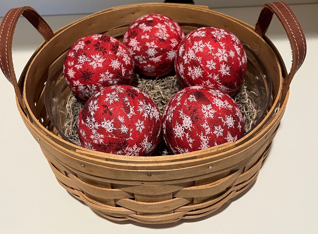 Rag Ball Bowl Fillers, Rag Balls, Farmhouse Decor, Red Snowflake Rag ...