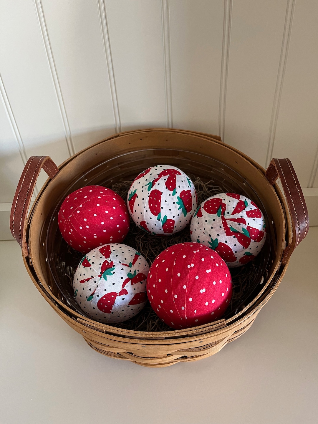 Strawberry Fabric Rag Ball Bowl Fillers, Strawberry and Red & White Dot ...