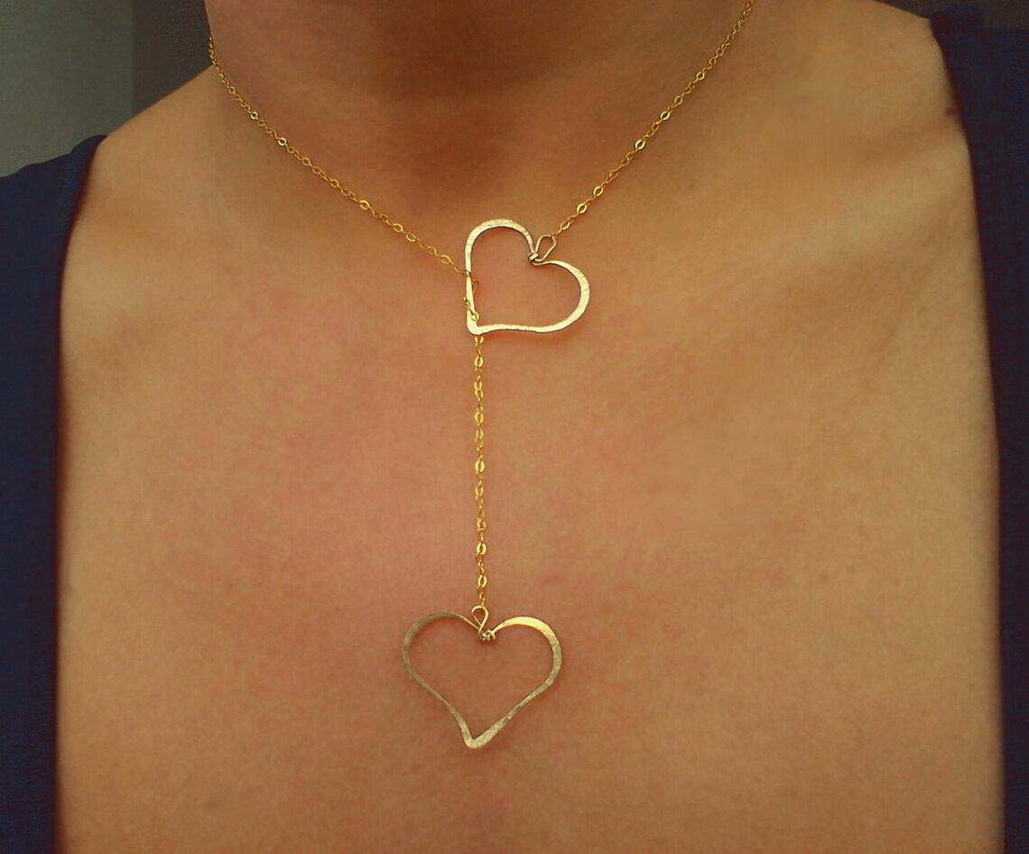 Double Heart necklace 14K Gold filled or Sterling Silver | Etsy