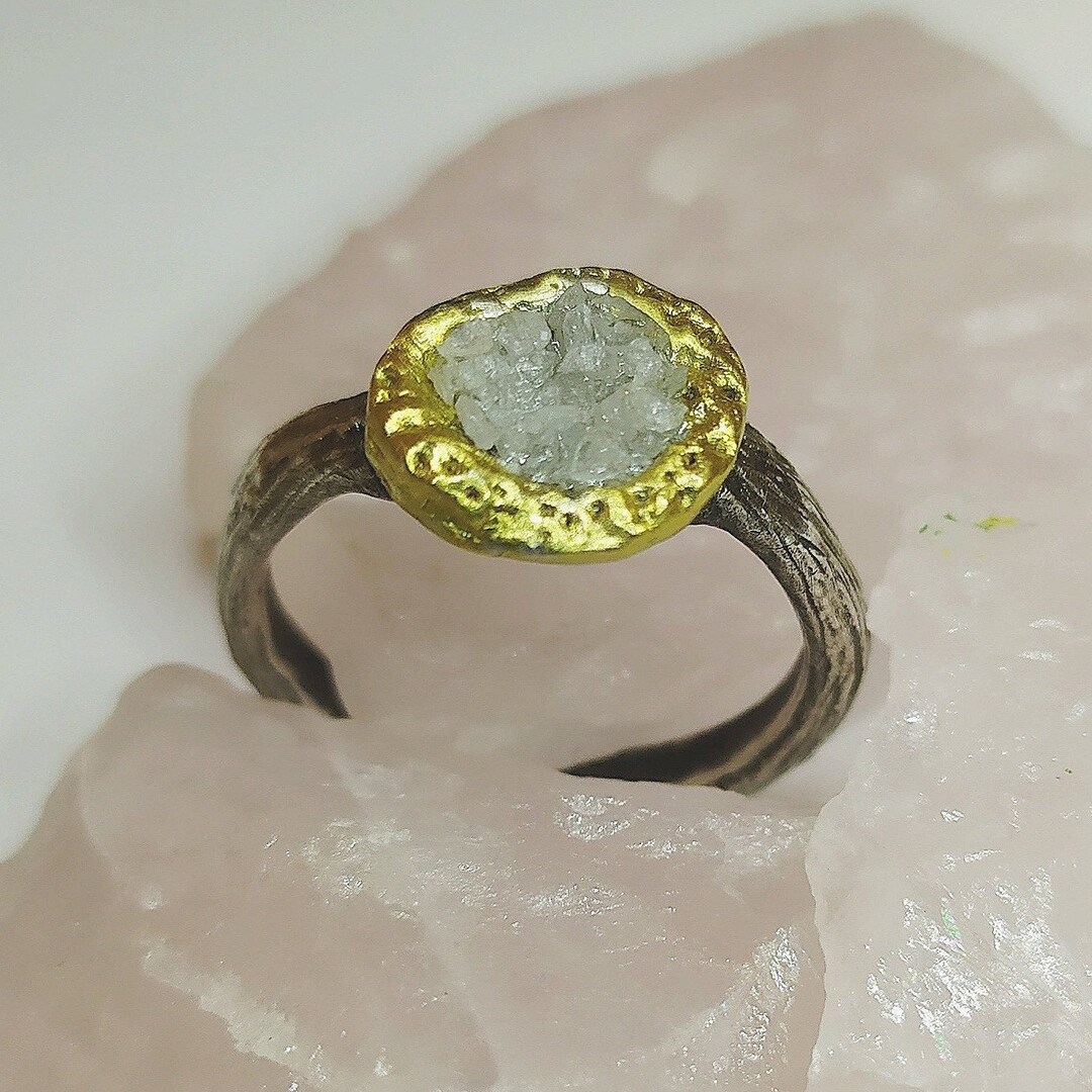Raw Diamond Ring Rustic Engagement Ring Rough Diamond Ring Organic ...