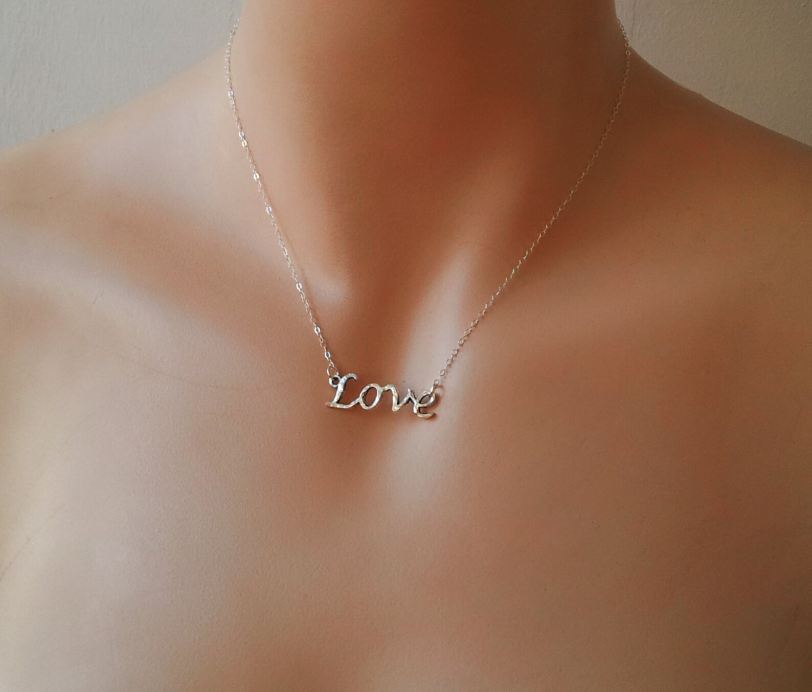 Love Necklace Love Script Necklace Sterling Silver Love - Etsy