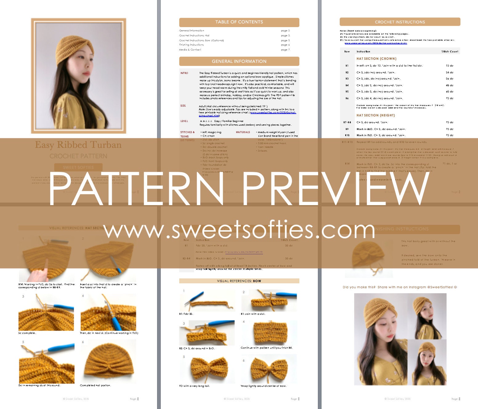 Easy Ribbed Turban with Bow Free Crochet Pattern DIY Tutorial | Etsy