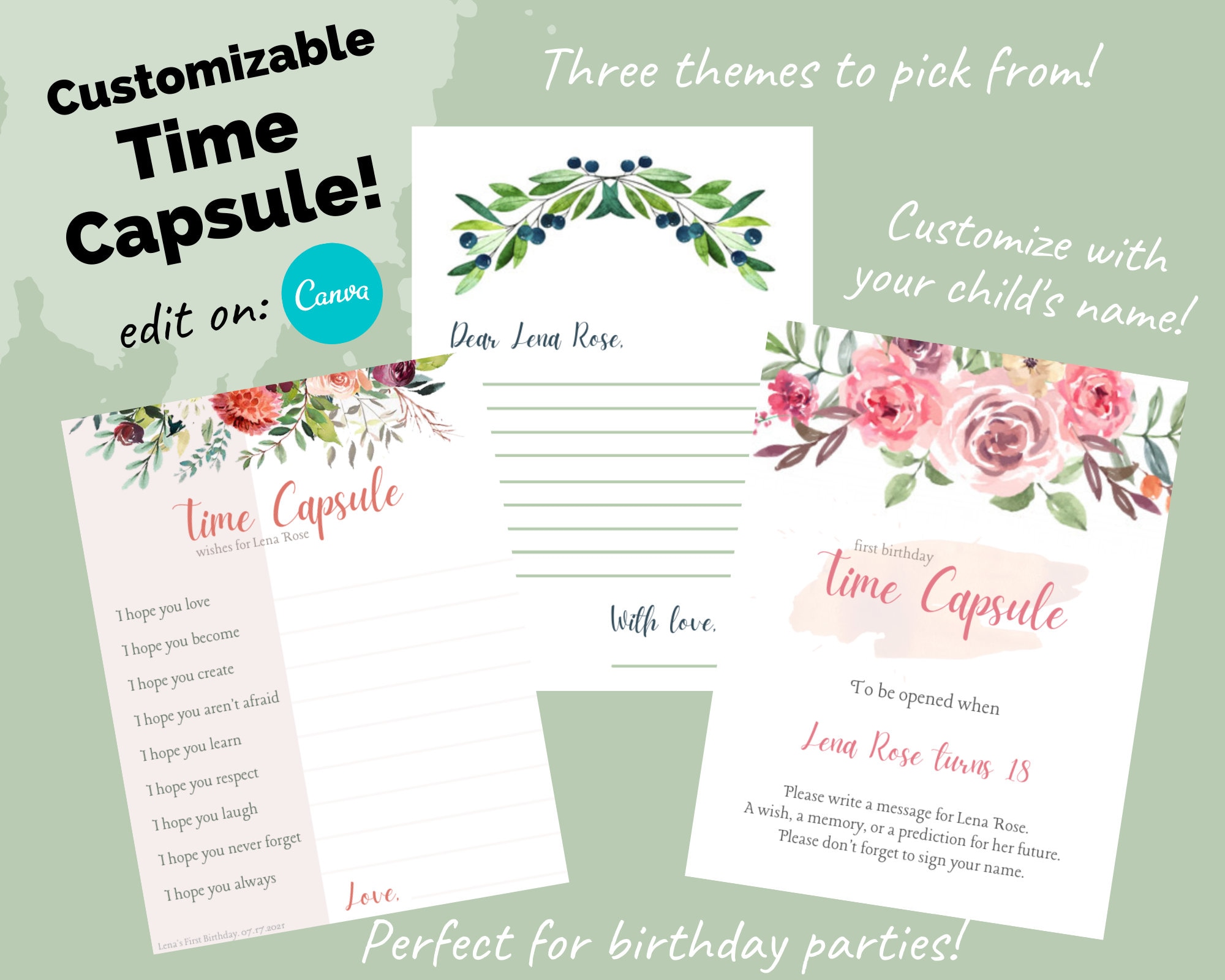 Time Capsule Sign, Message Letter & Wishes Cards | First Birthday ...