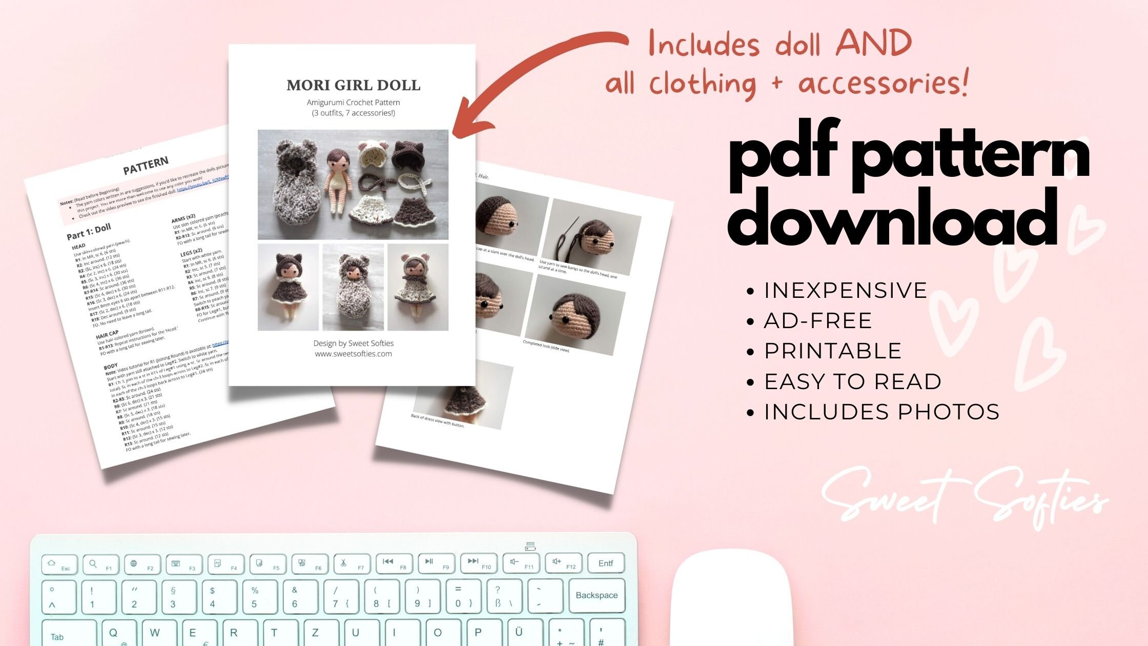 3-in-1 Amigurumi Doll Pattern Bundle · Mori Girl Crochet DIY Tutorial ...