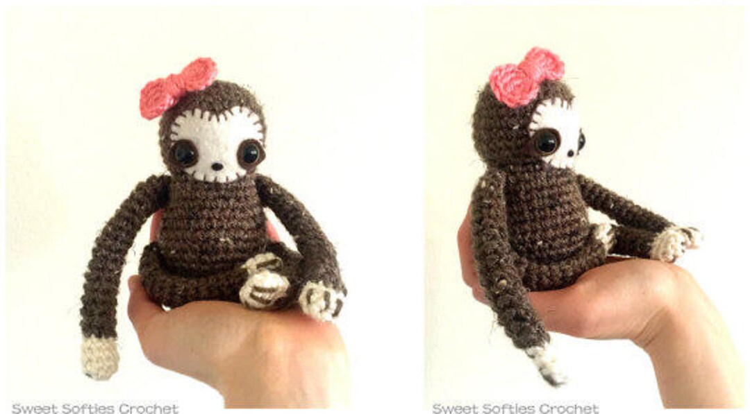Sloth Plushie Amigurumi Crochet Pattern - Cute Baby Sloth Plush Doll ...