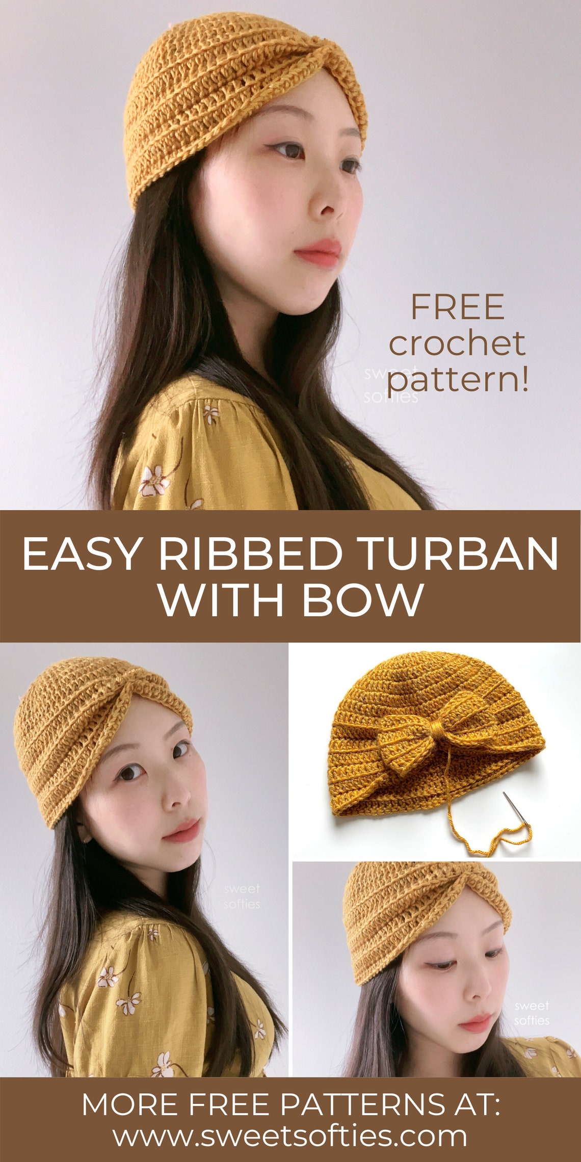 Easy Ribbed Turban With Bow Free Crochet Pattern DIY Tutorial - Etsy