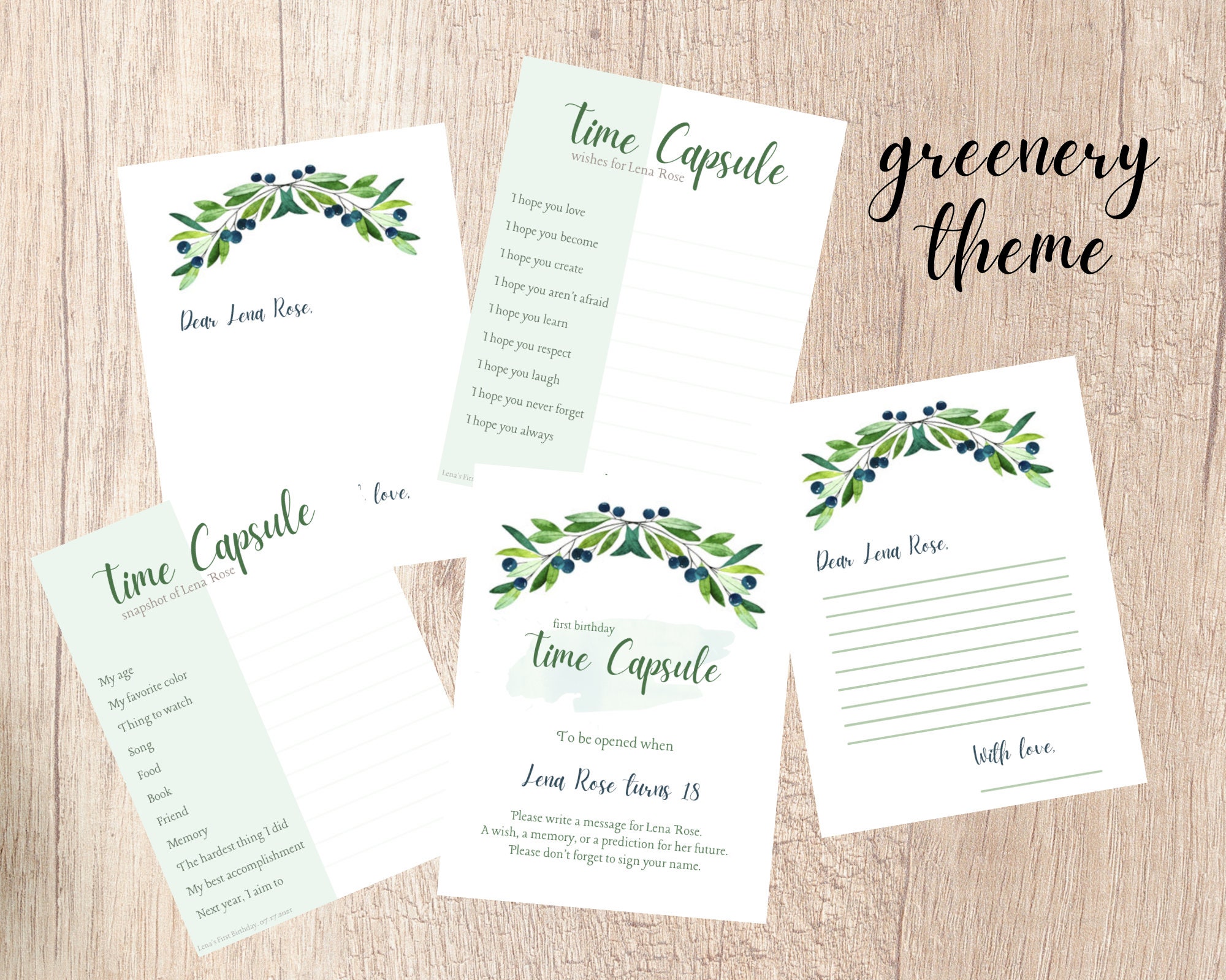 Time Capsule Sign, Message Letter & Wishes Cards | First Birthday ...