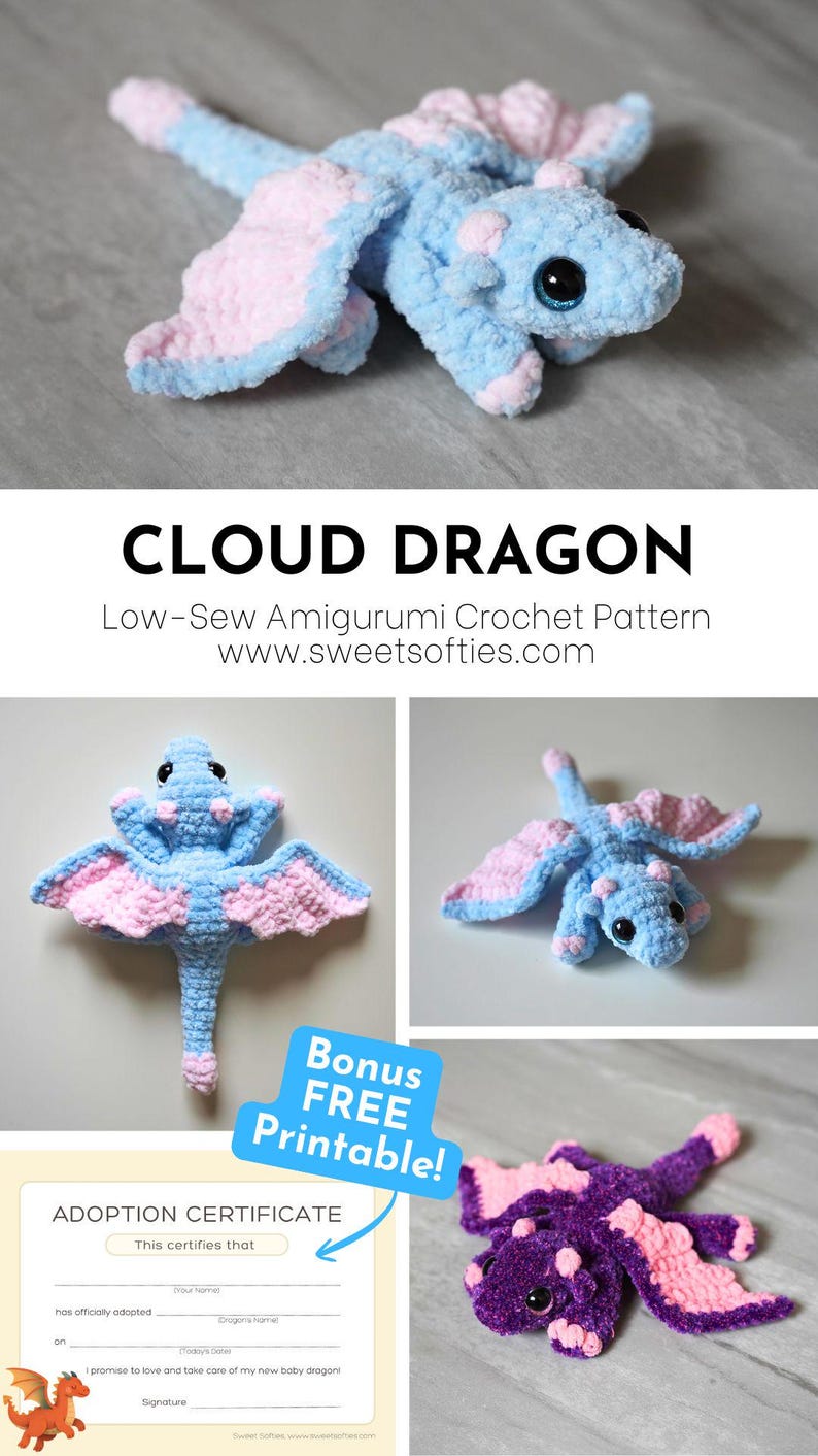 Cloud Dragon Crochet Pattern + Adoption Certificate · Amigurumi Stuffed ...