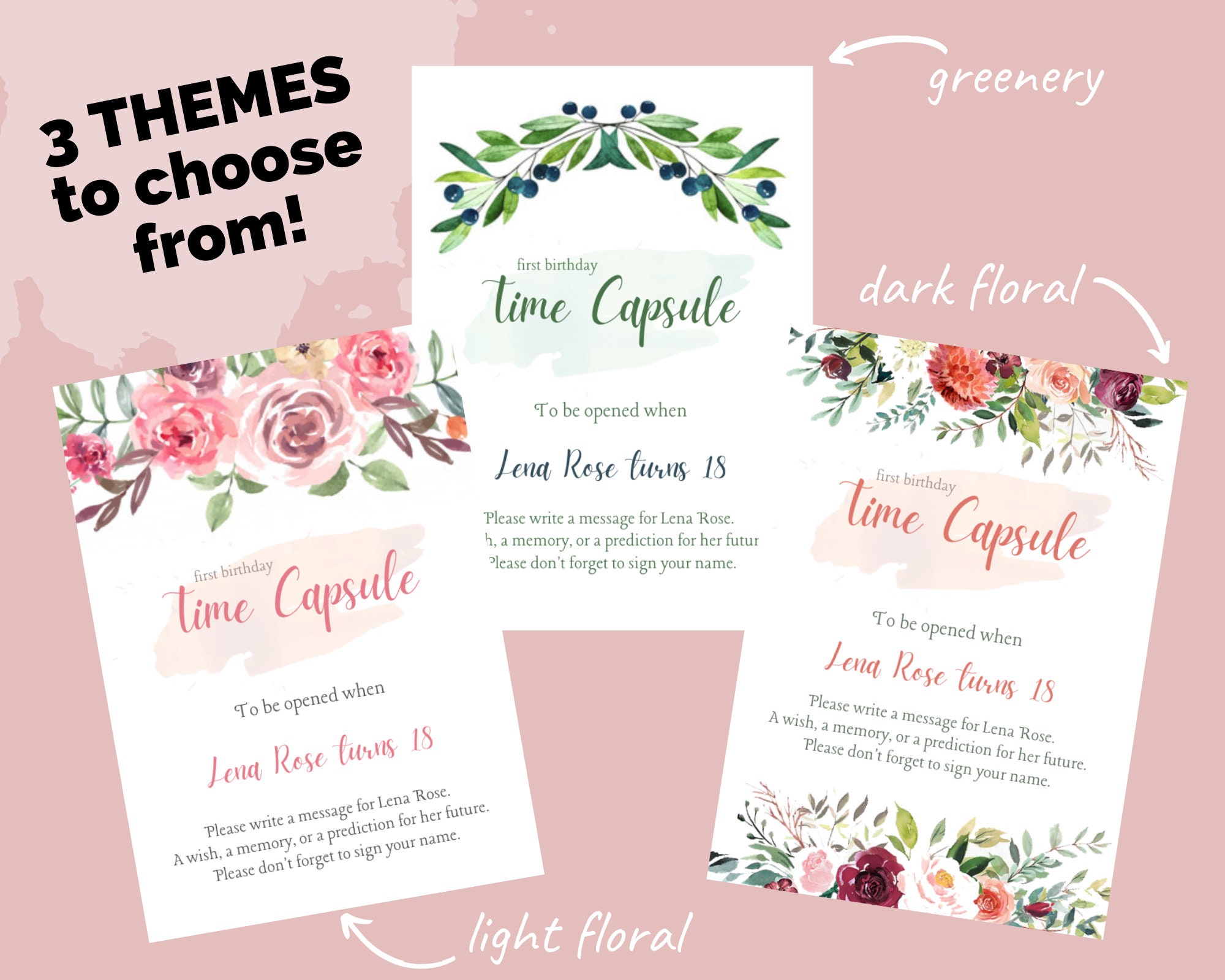 Time Capsule Sign, Message Letter & Wishes Cards | First Birthday ...