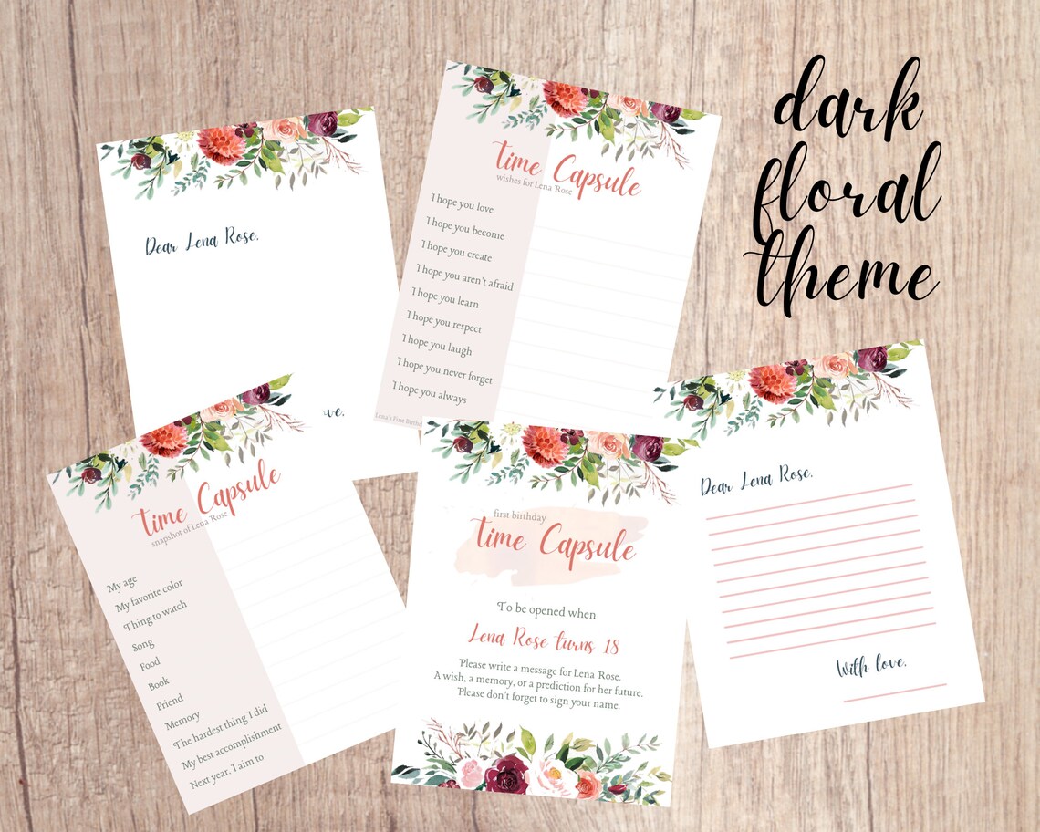 Time Capsule Sign, Message Letter & Wishes Cards | First Birthday ...