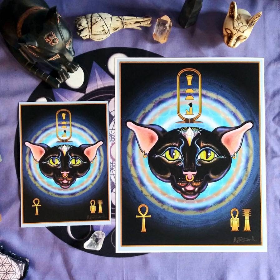 Bastet Art Print Egyptian Cat Goddess Bast Hieroglyph | Etsy