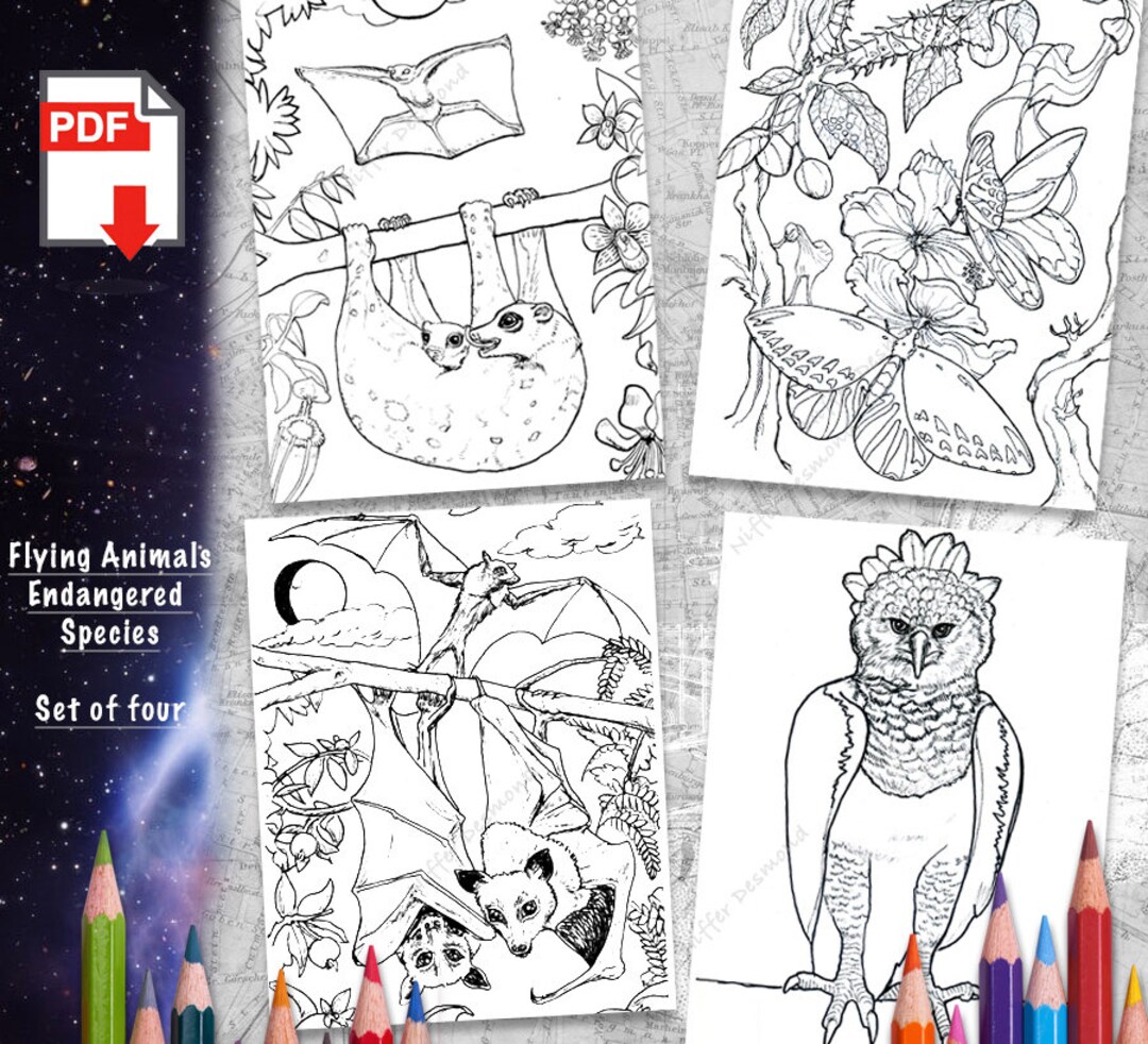 Flying Creatures Coloring Set Endangered Species PDF, Printable ...