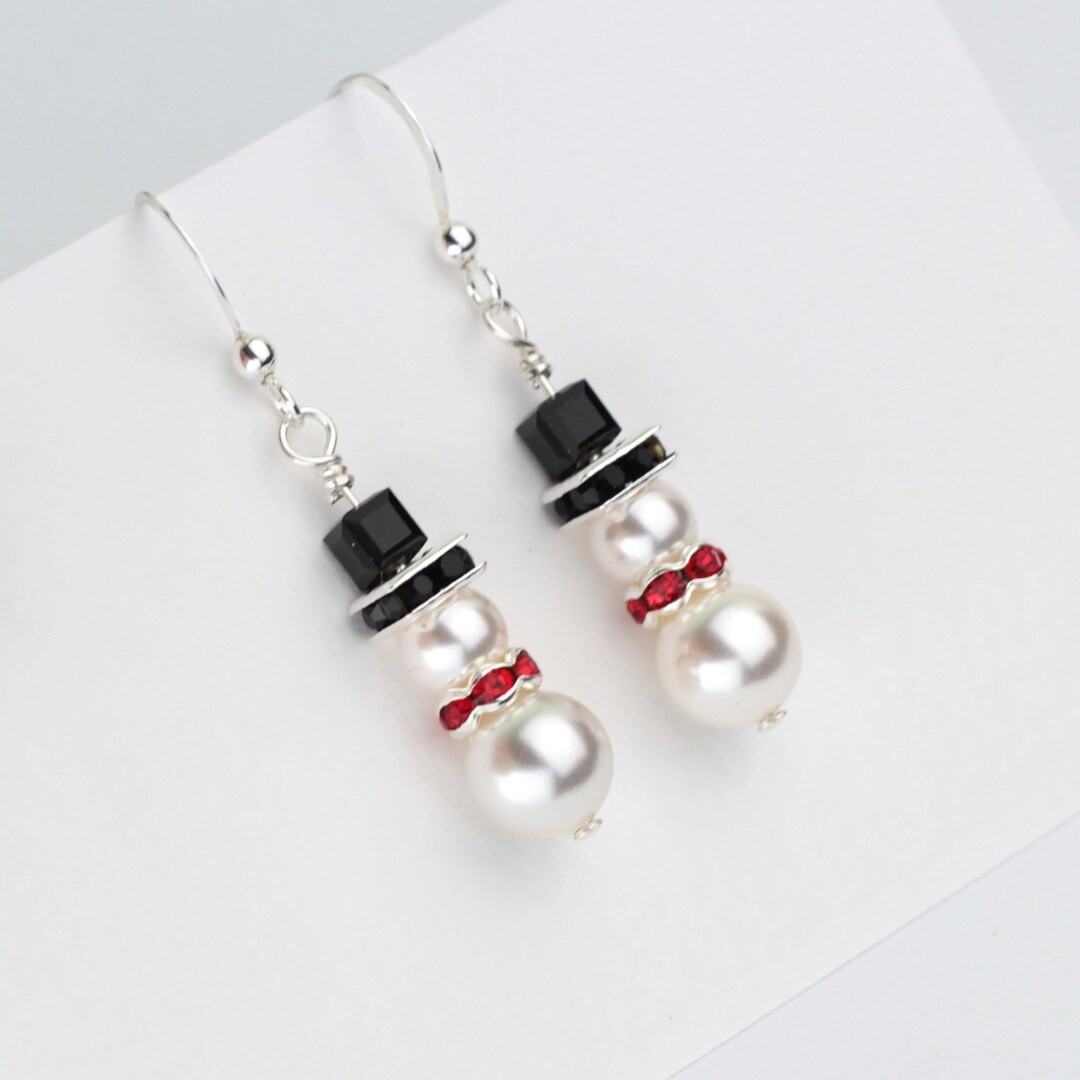 Snowman Earrings Christmas Earrings Swarovski Snowman - Etsy