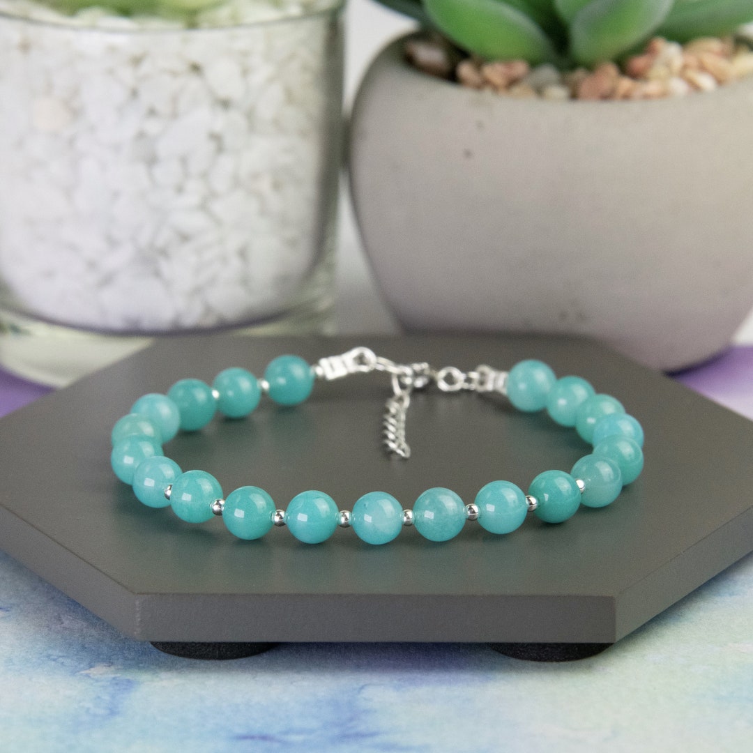 Amazonite Bracelet, Silver Amazonite Bracelet, Amazonite Bead Bracelet ...
