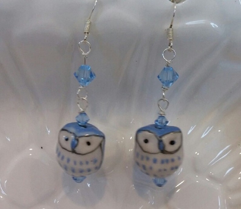 Owl Earrings, Blue, Ceramic Owl, Pierced - Etsy