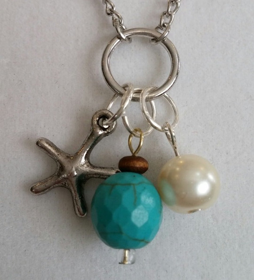 Beachy Charm Necklace, Charm Necklace, Starfish Charm, Silver Necklace ...