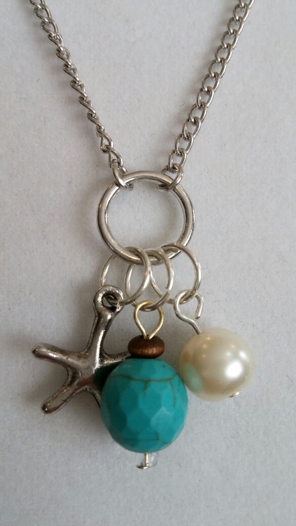 Beachy Charm Necklace, Charm Necklace, Starfish Charm, Silver Necklace ...