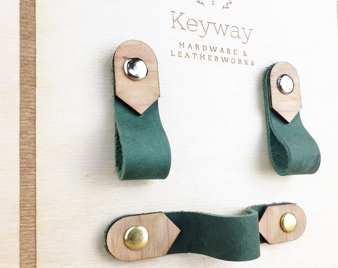 Green Leather Cabinet Handles Leather Door Pulls Drawer Handles Knobs ...