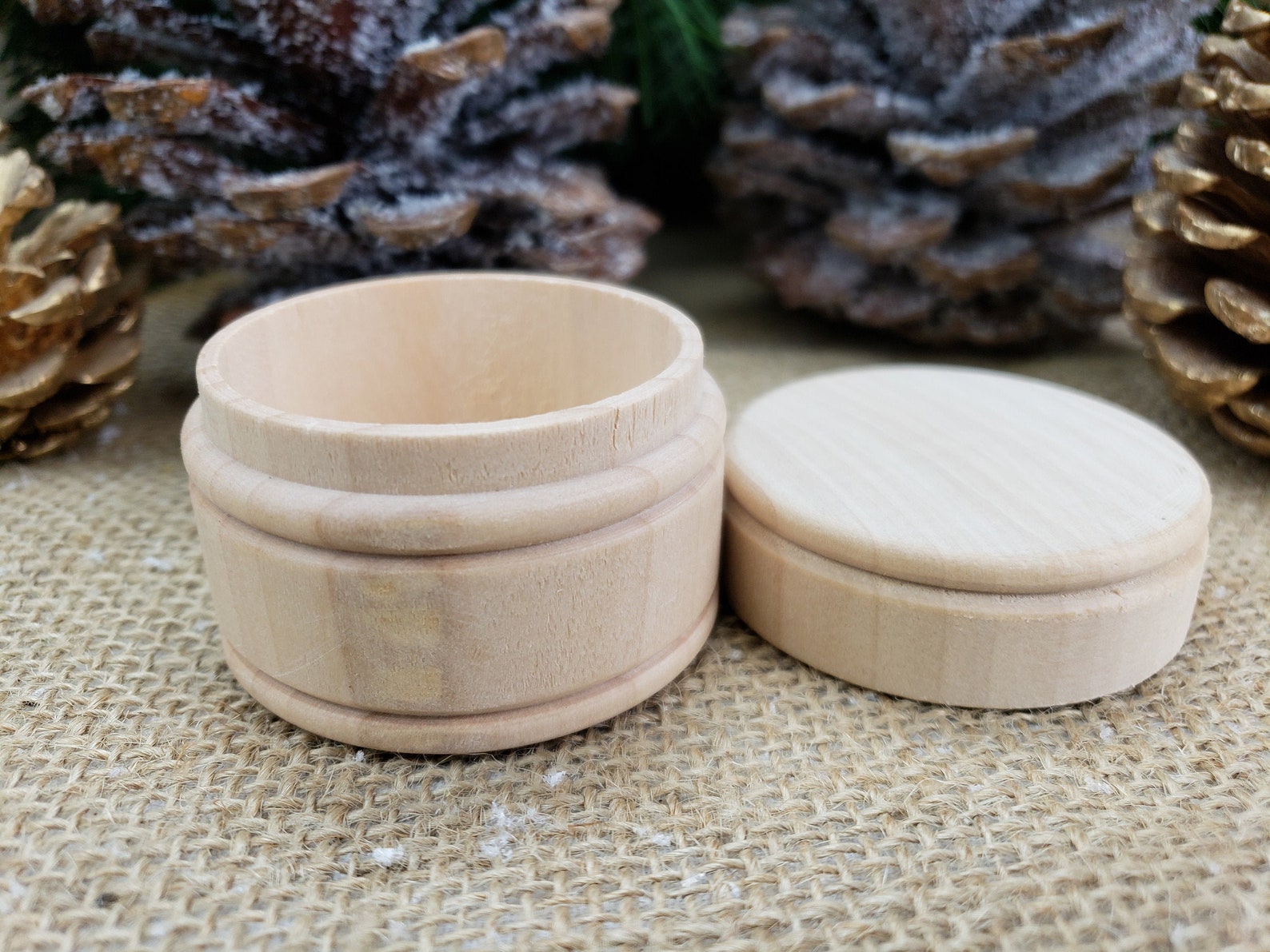 Round Wood Ring Box Blank Laser Engraving Blank Wood Powder Box ...