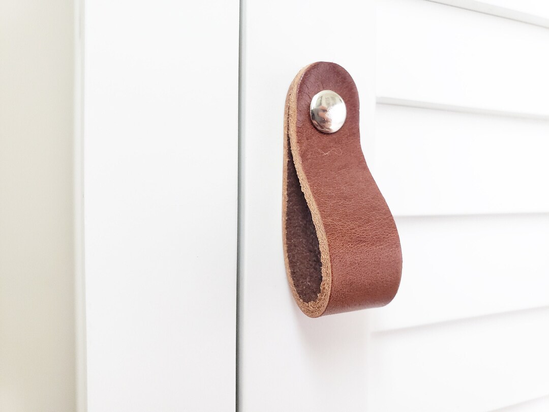 Leather Drawer Pull, Leather Knob, Leather Pull, Drawer Handle, Tan ...