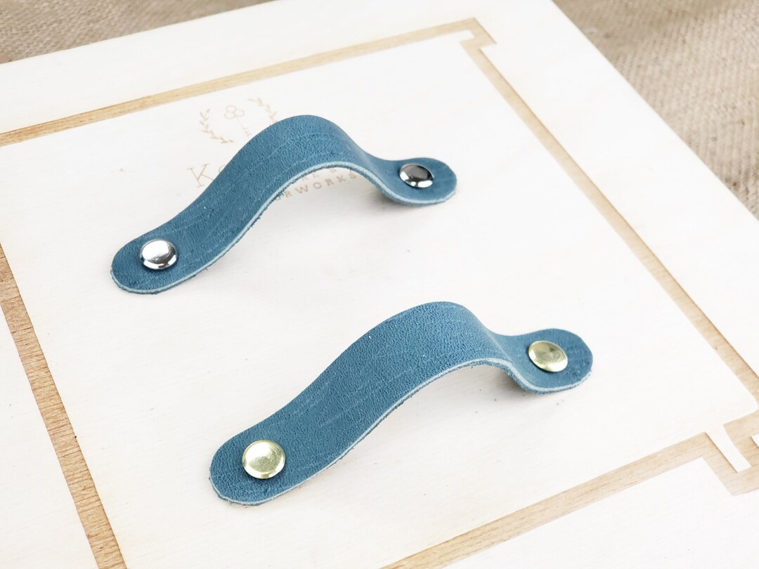 Turquoise Leather Handles Drawer Pulls Nursery Dresser Hardware Leather ...