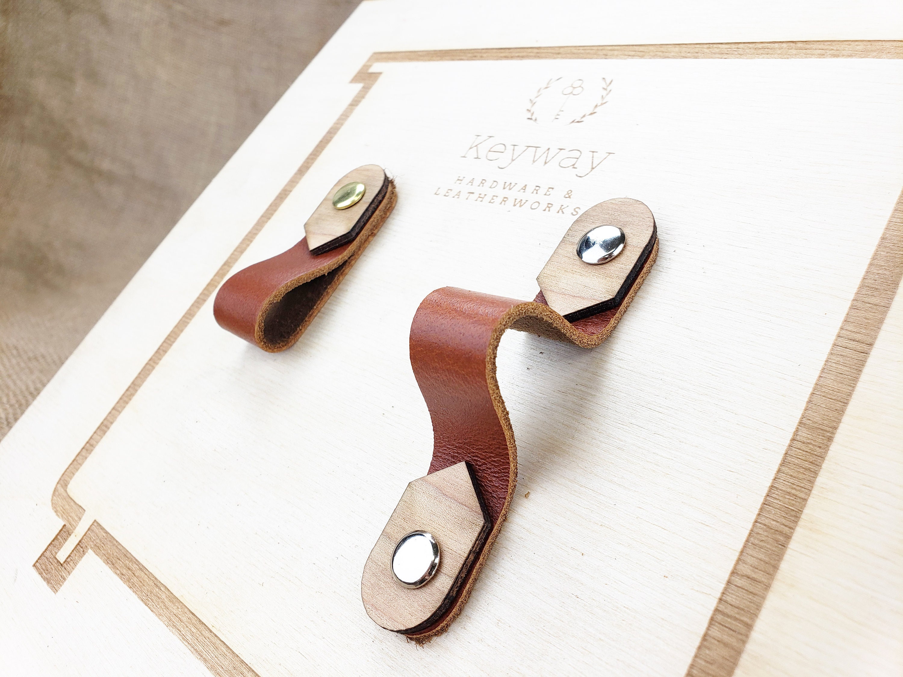 Wood and Leather Drawer Handles Leather Cabinet Pulls Leather Knob ...