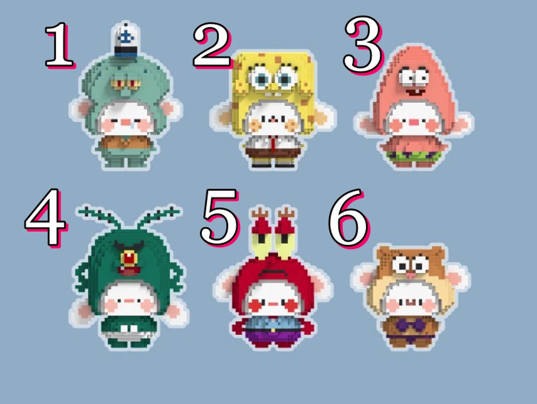 3D Perler Bead Digital Pattern Kawaii Bunny Cosplay Sponge, Squid, Crab ...