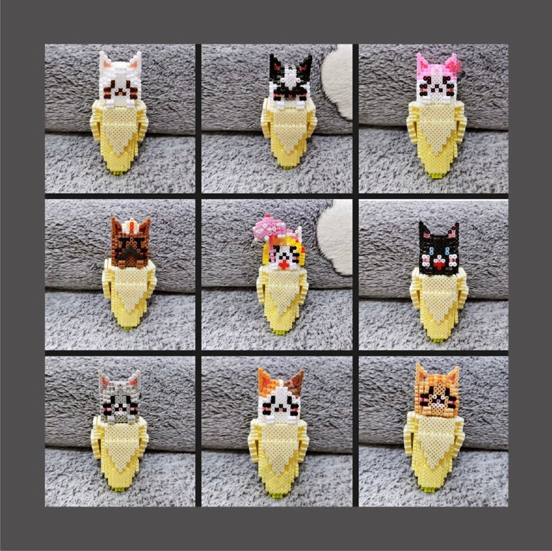 Instant Download Set of 9 3D Perler Bead Pattern Cat Bananas | Etsy ...