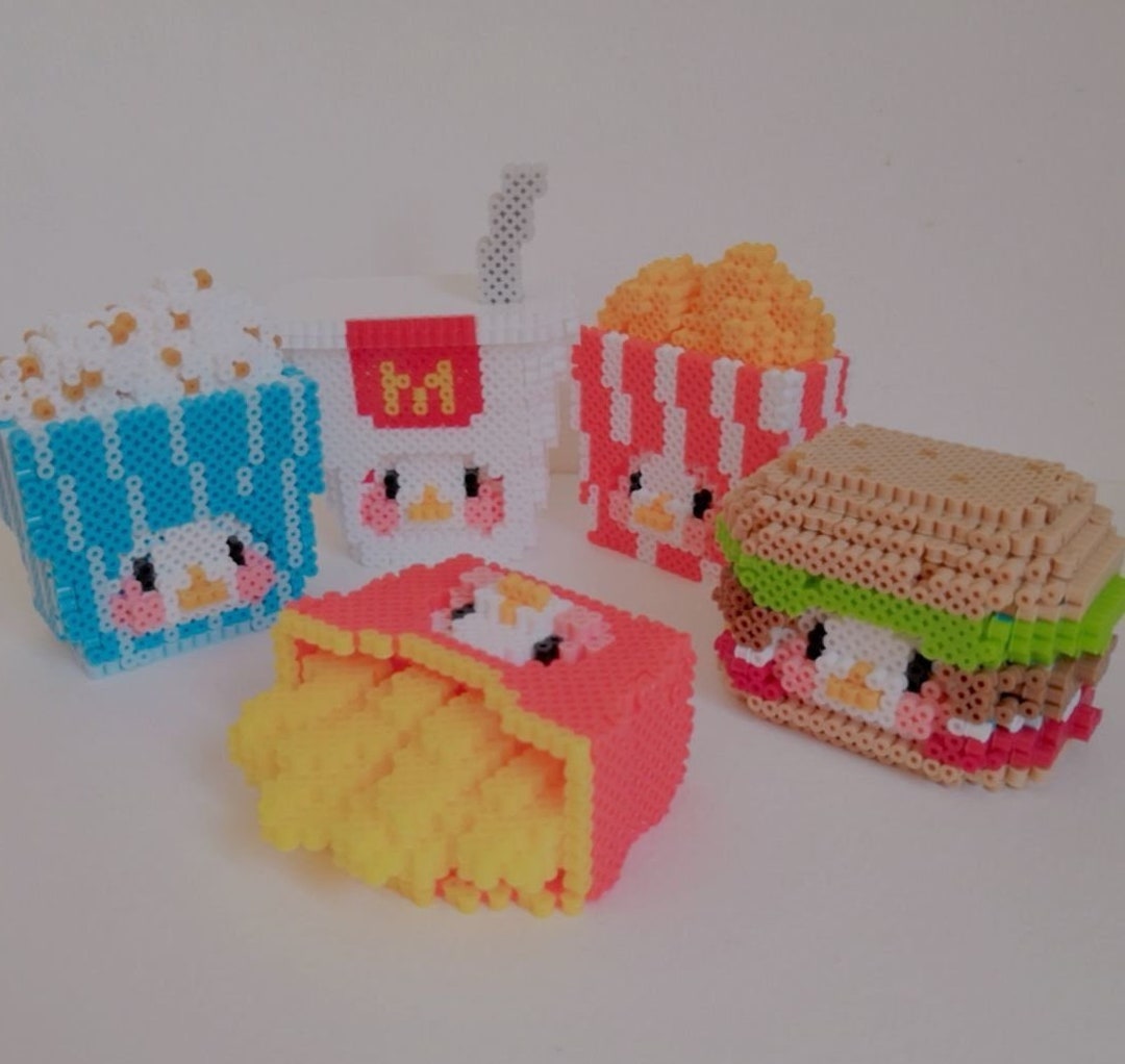 3D Perler Bead Pattern Kawaii Fast Food Burgers, Fries, Drink, Popcorn ...