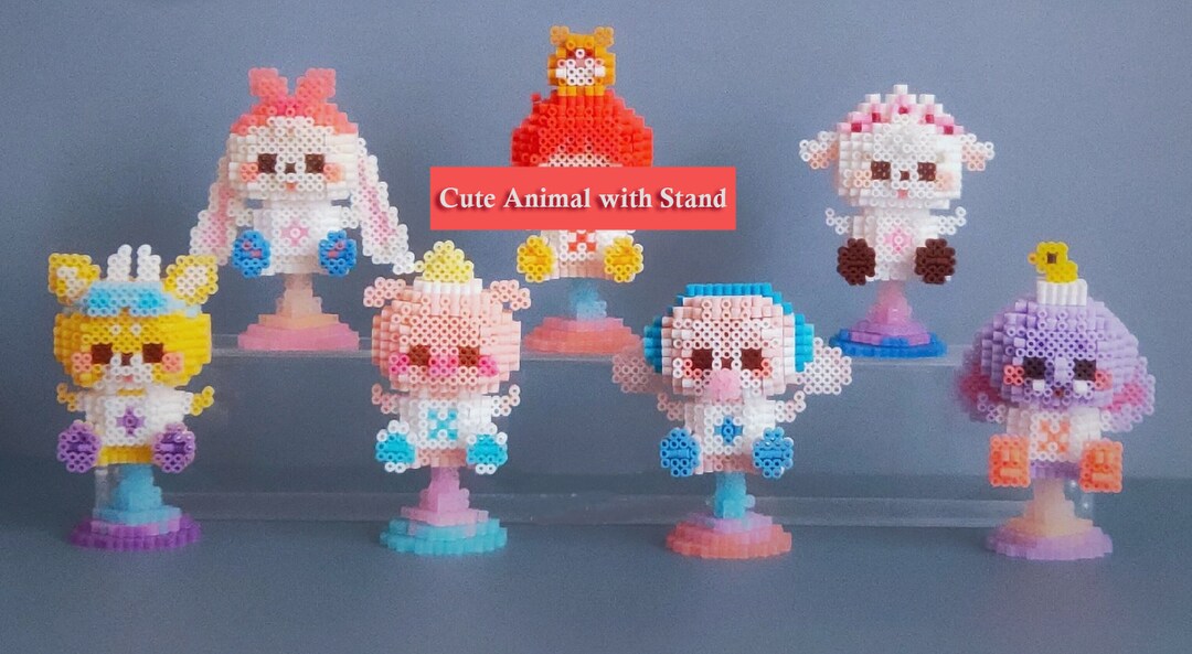Set of 7 3D Perler Bead Pattern Tutorial Cute Animal With Stands - Etsy
