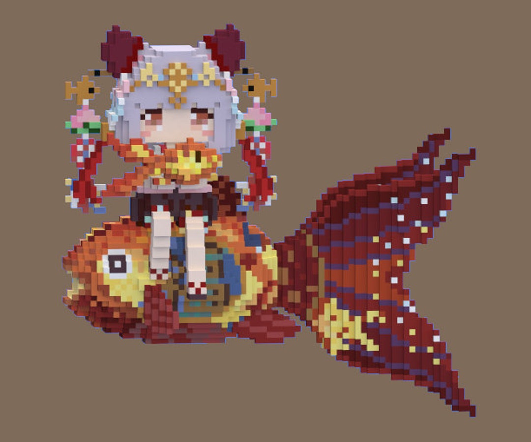 Instant Download! 3D Perler Bead Digital Pattern Jade Girl and Goldfish ...