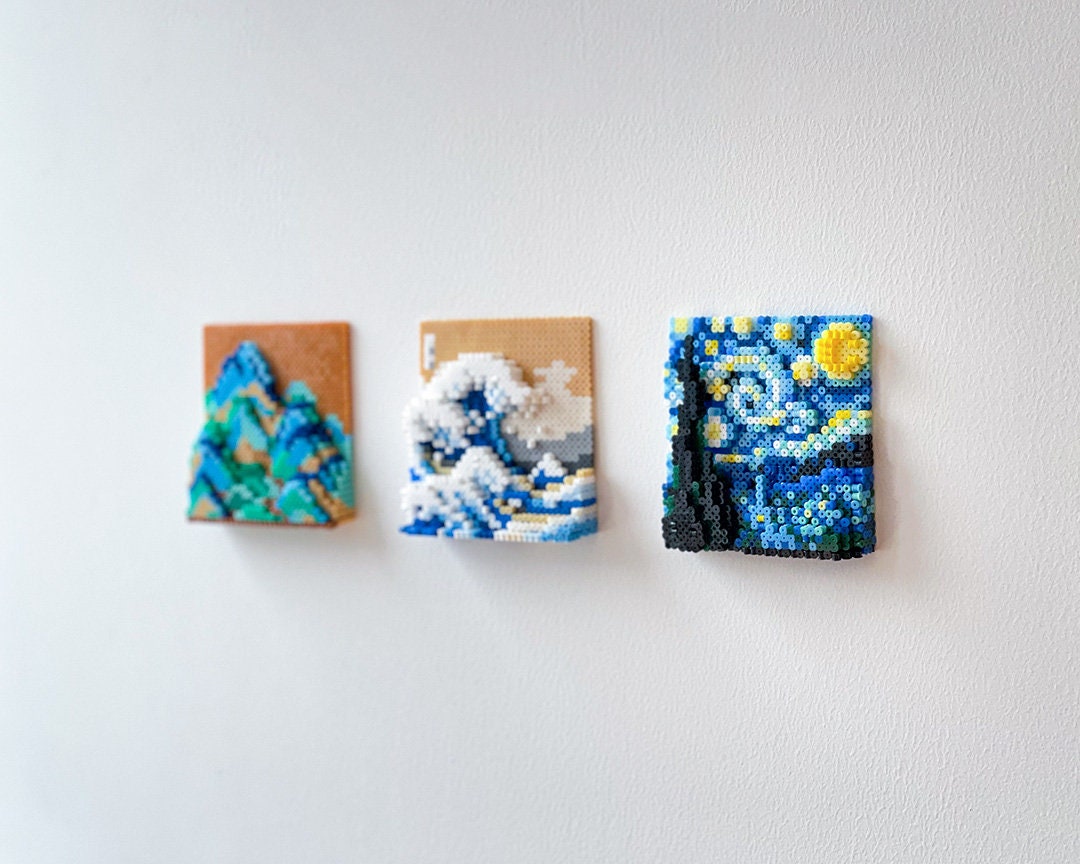 Set of 3 3D Perler Bead Pattern Tutorial Famous Painting, Starry Starry ...