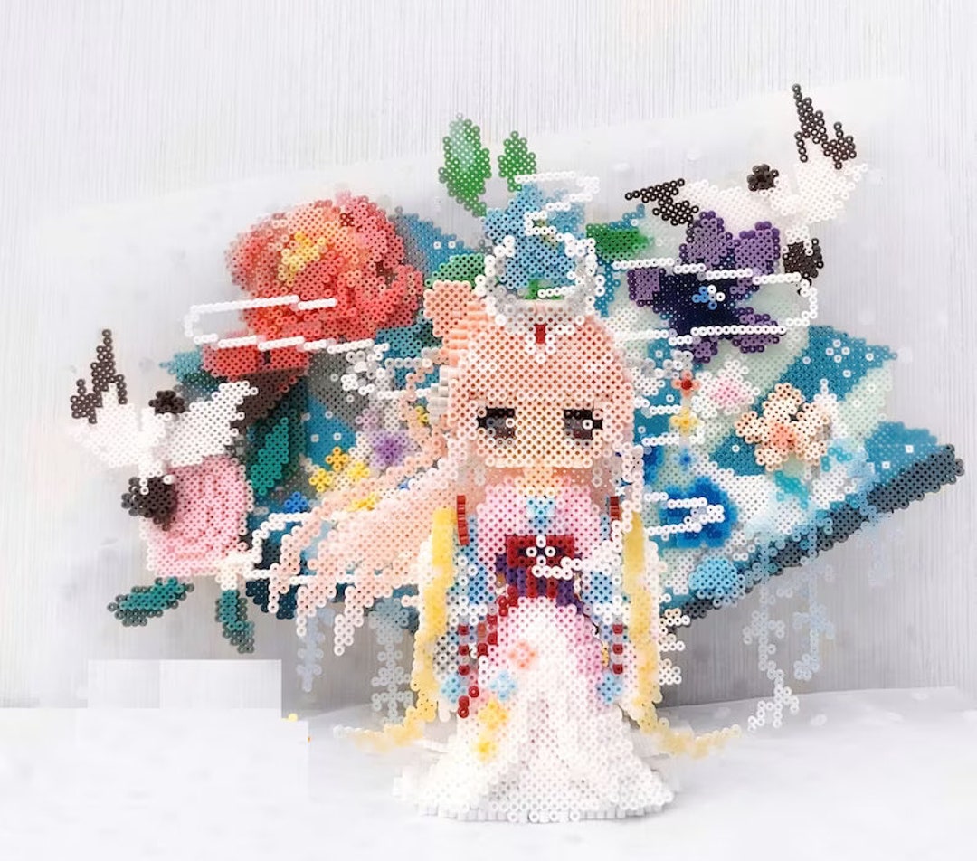 Instant Download 3D Perler Bead Pattern Pretty Fairy With Floral Fan ...