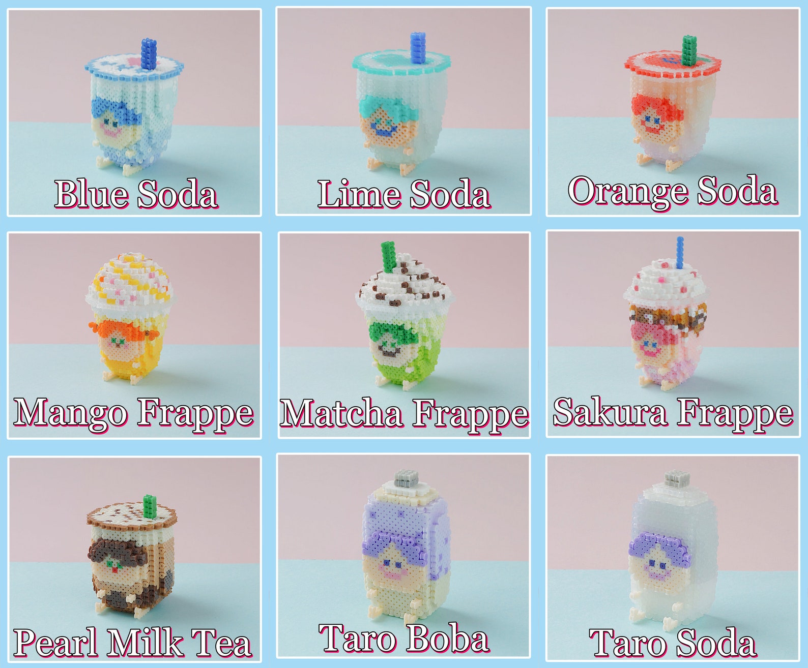 3D Perler Bead Pattern Kawaii Summer Beverages Soda Frappe - Etsy