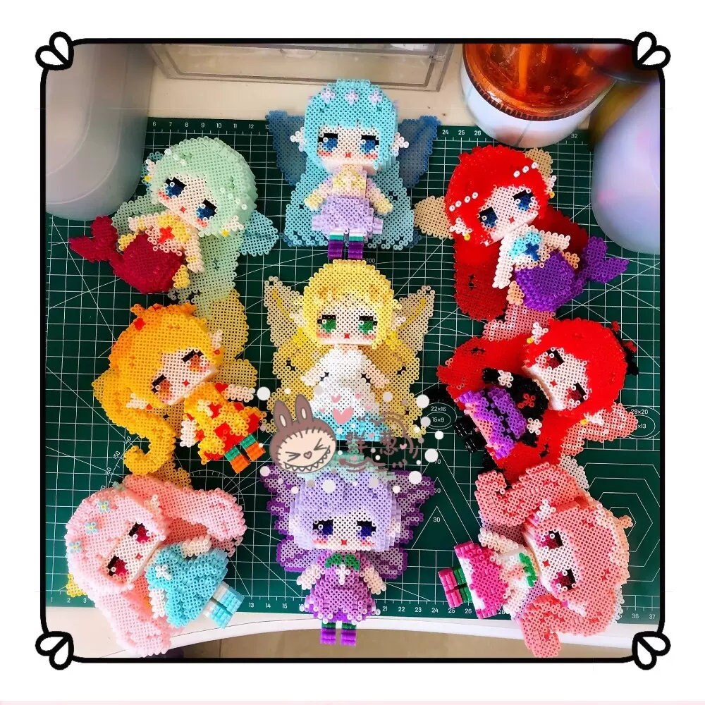Set of 9 3D Perler Bead Pattern Tutorial Mermaid Fairy Elves - Etsy