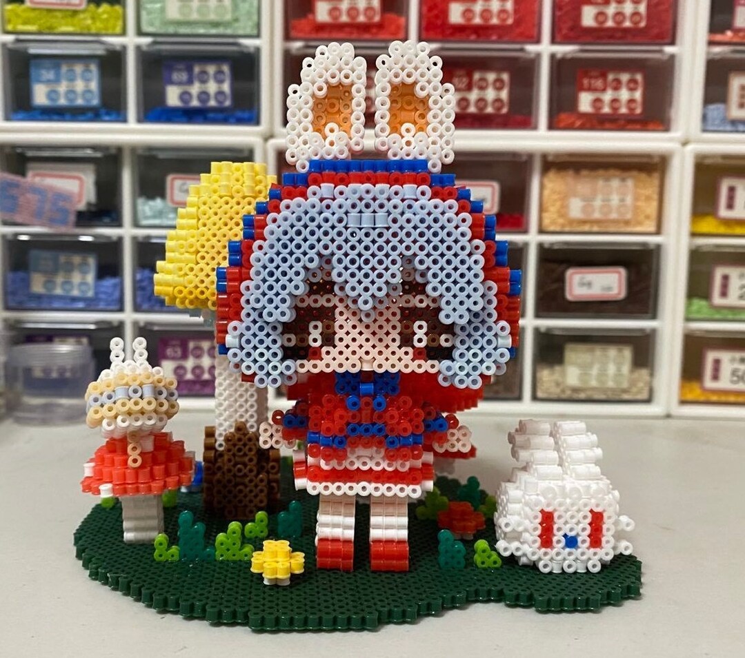 Instant Download! 3D Perler Bead Pattern Girl & Bunny With Garden Scene ...