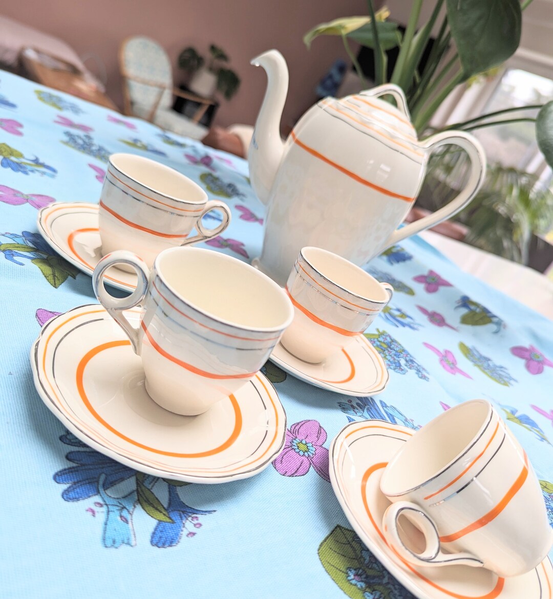 Vintage Grindley Tea Set, Creampetal 9 Piece Set, 1936-1954, Art Deco ...
