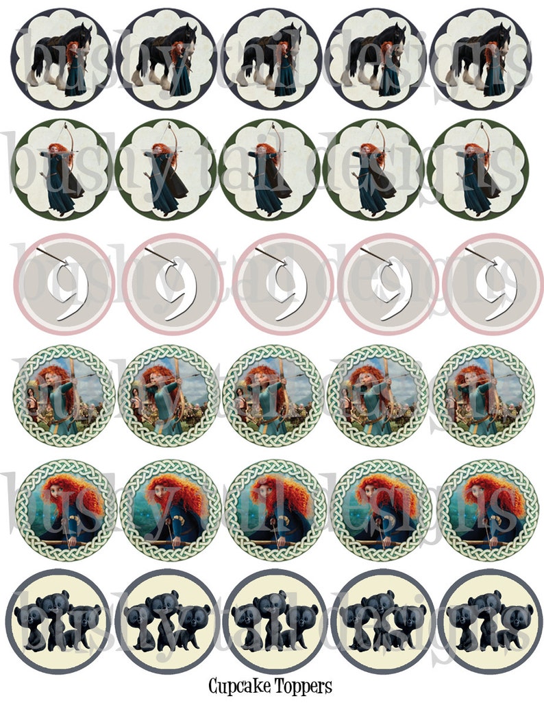 Brave Princess Merida Birthday Cupcake Toppers Personalizado - Etsy España