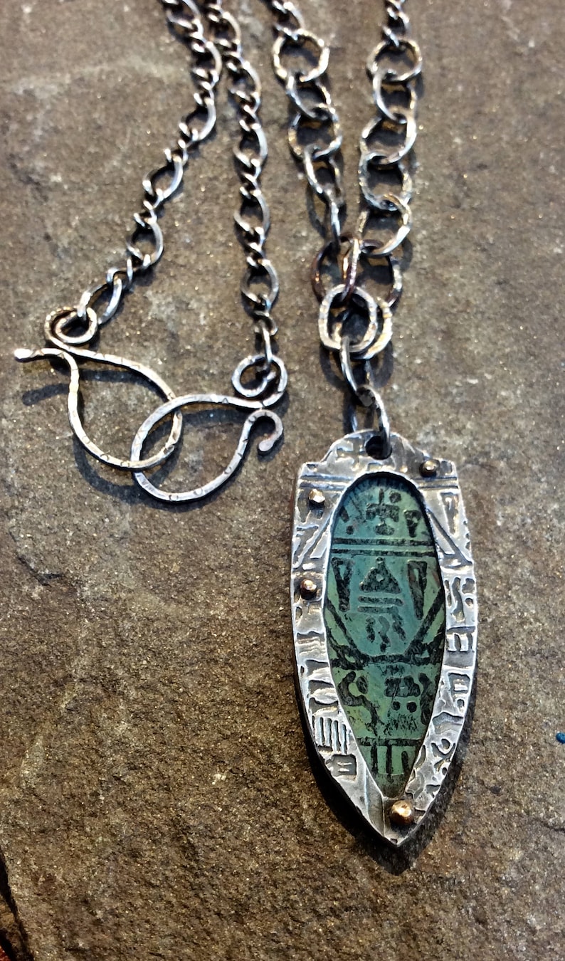 ANCIENT TEXT AMULET Holds a Copper Etched Patina Hieroglyphic - Etsy