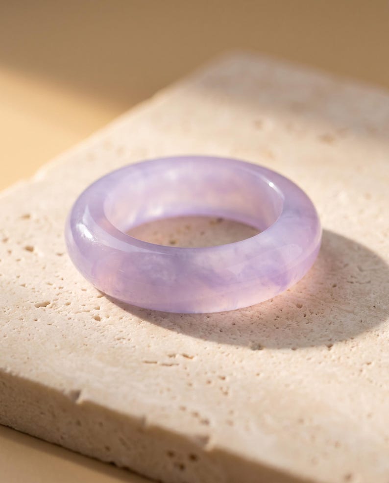 Natural Purple Jade Ring, 4mm Polished Lavender Jade Band, Wide ...