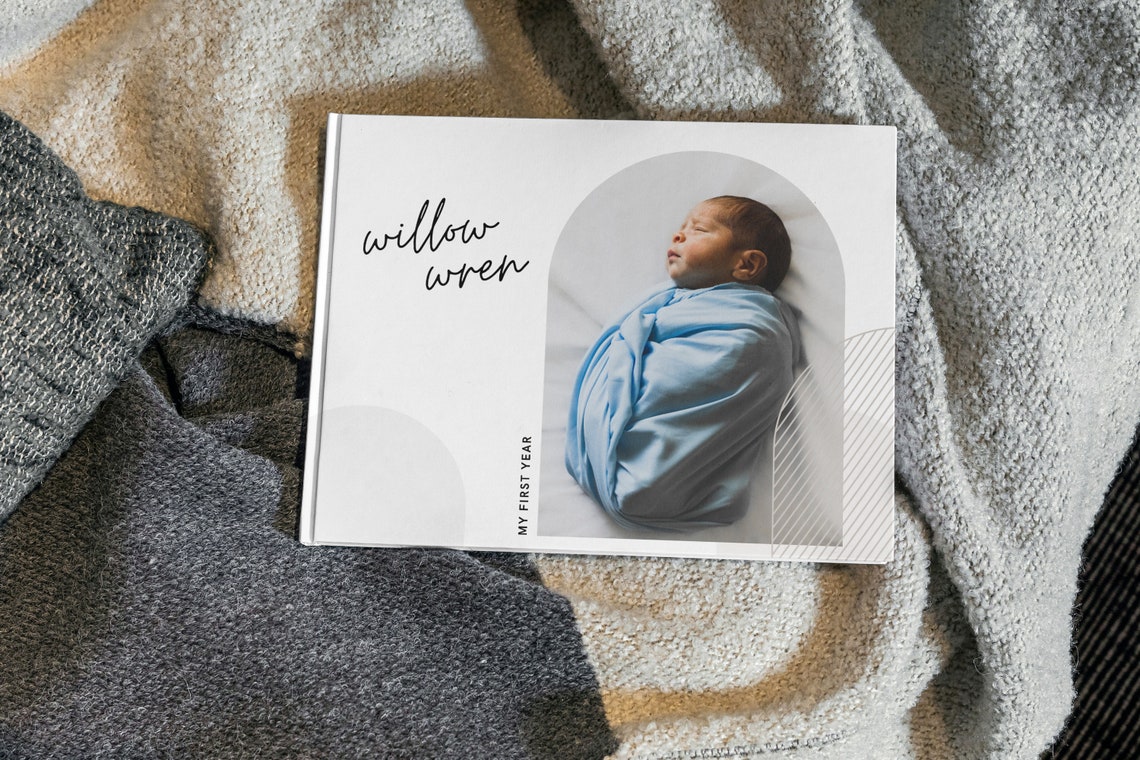 Digital Baby Book Template: Neutral Arches | Printable First Year Baby ...